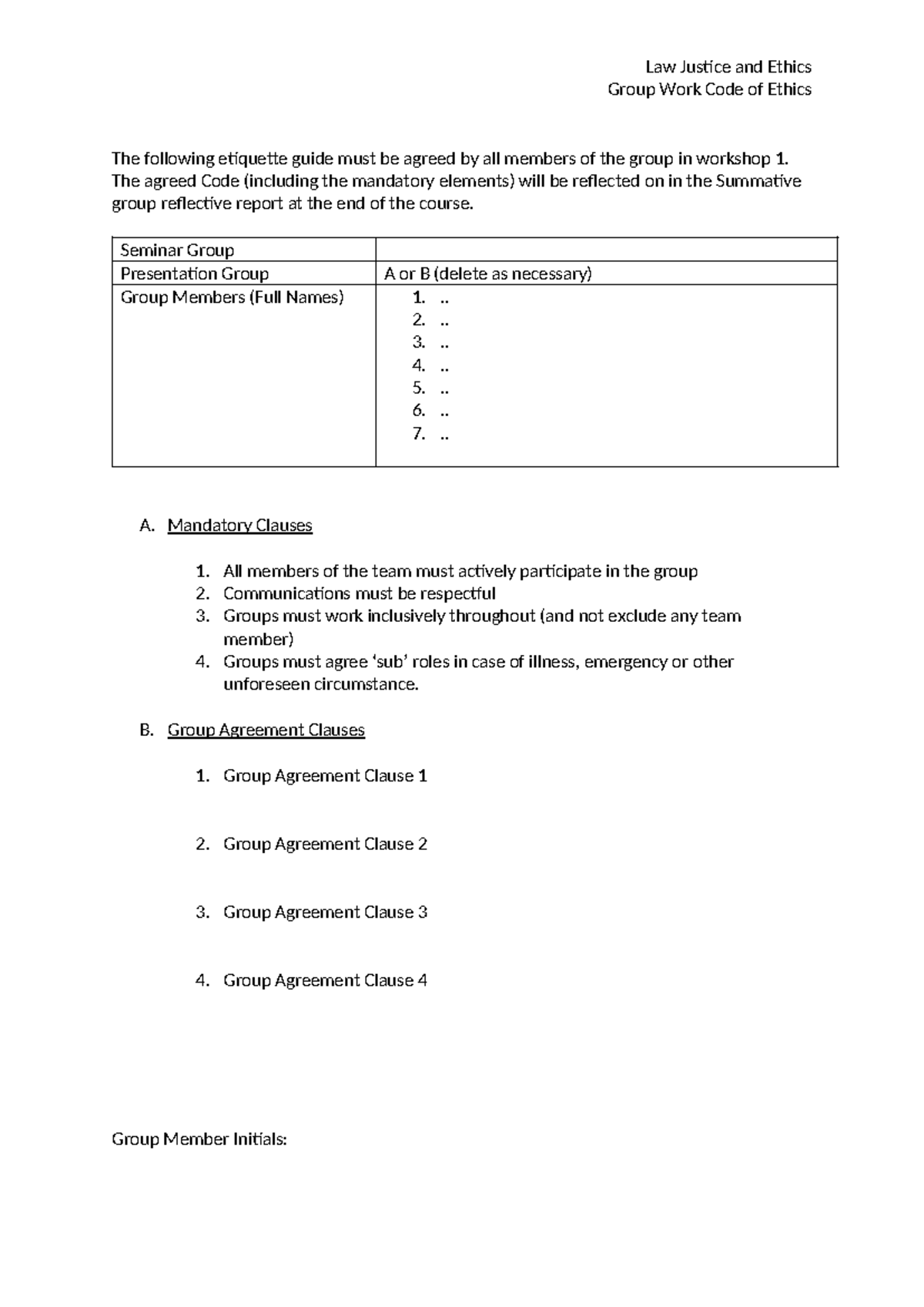 LJE Group Work Code of Ethics-1 - Law Justice and Ethics Group Work ...
