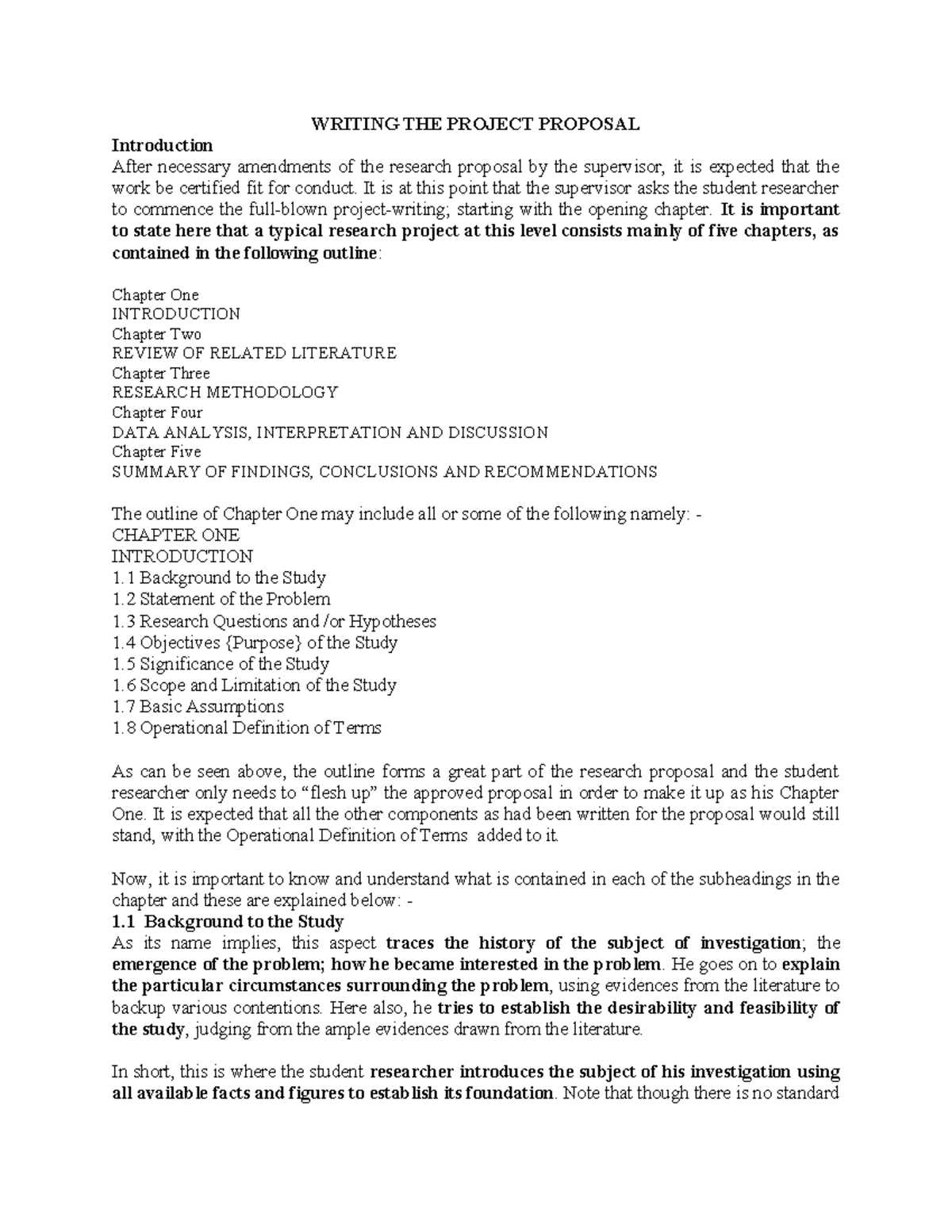 Project Proposal Writing: Chapter 1 Guide for Research Methods - Studocu
