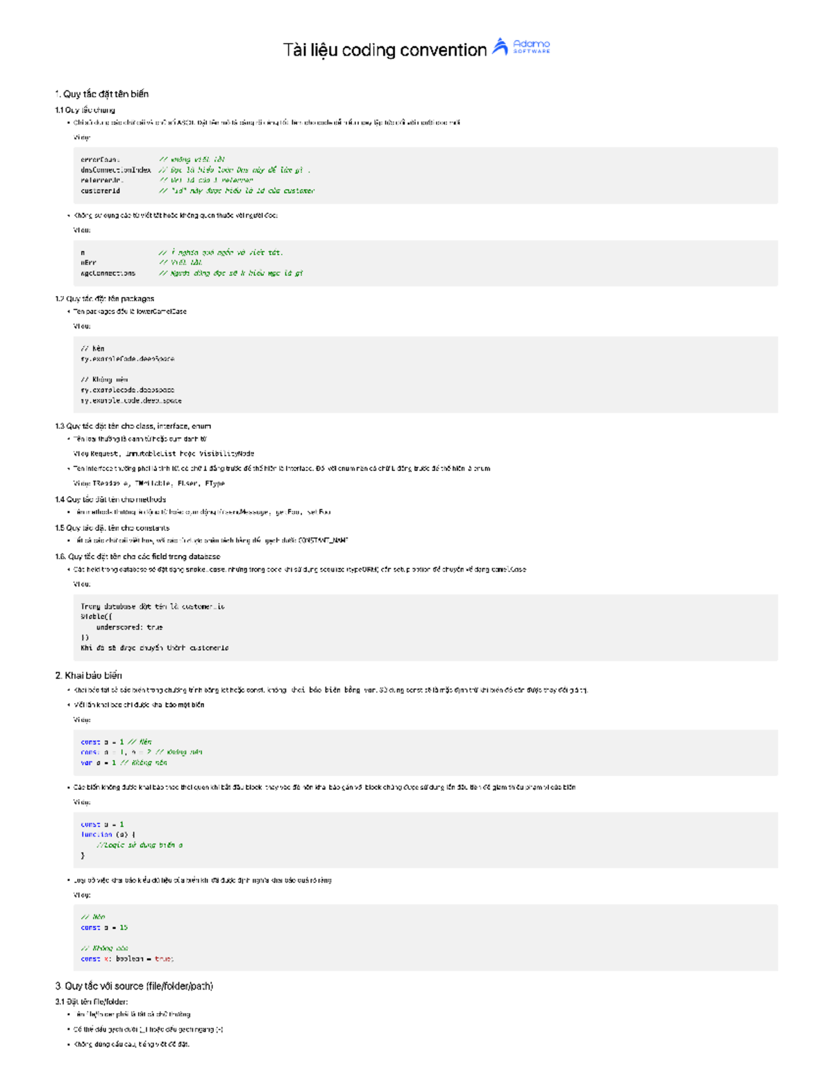 Coding convention nodejs - Adamo Tài liêu coding convention 1. Quy tac dat tên bien 1 Quy tac ...