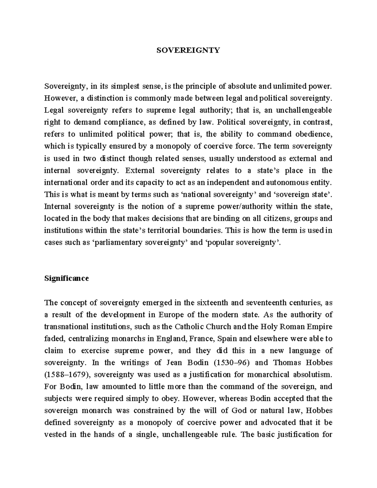 Political Science 101: Understanding the Concept of Sovereignty - Studocu