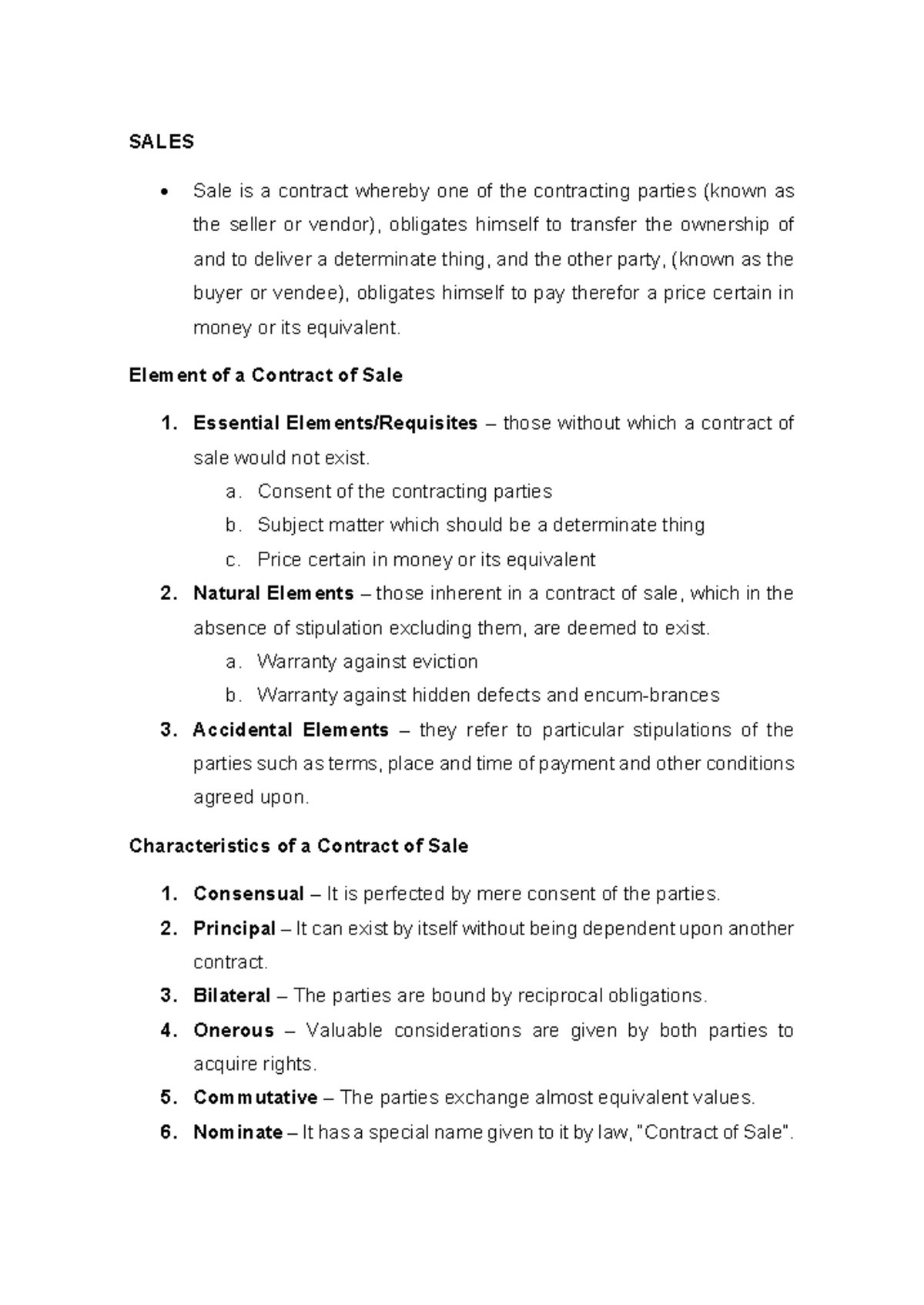Sales 105430 - Overview of Contract Elements and Characteristics - Studocu