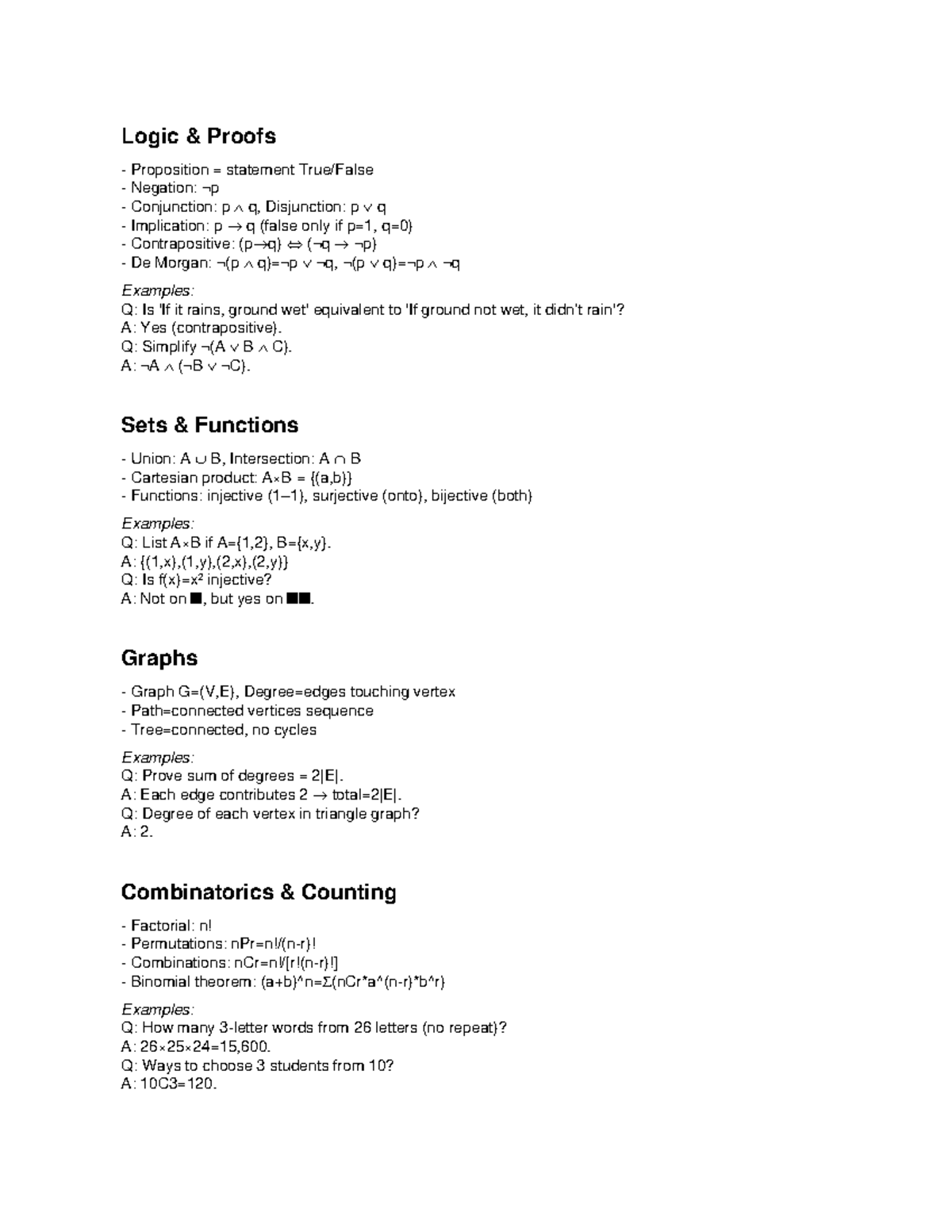 CS Math Crash Course: Logic Proofs, Sets, Functions & Combinatorics ...