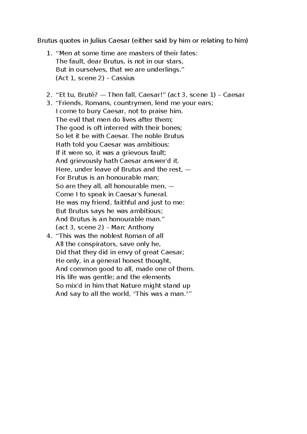 Brutus Quotes Analysis in Shakespeare's Julius Caesar - Studocu
