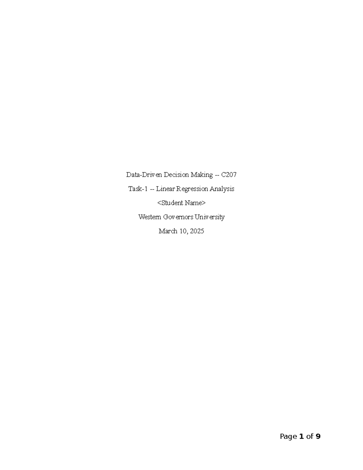 C207 DDDM Task-1: Linear Regression Analysis for Nurse Retention - Studocu