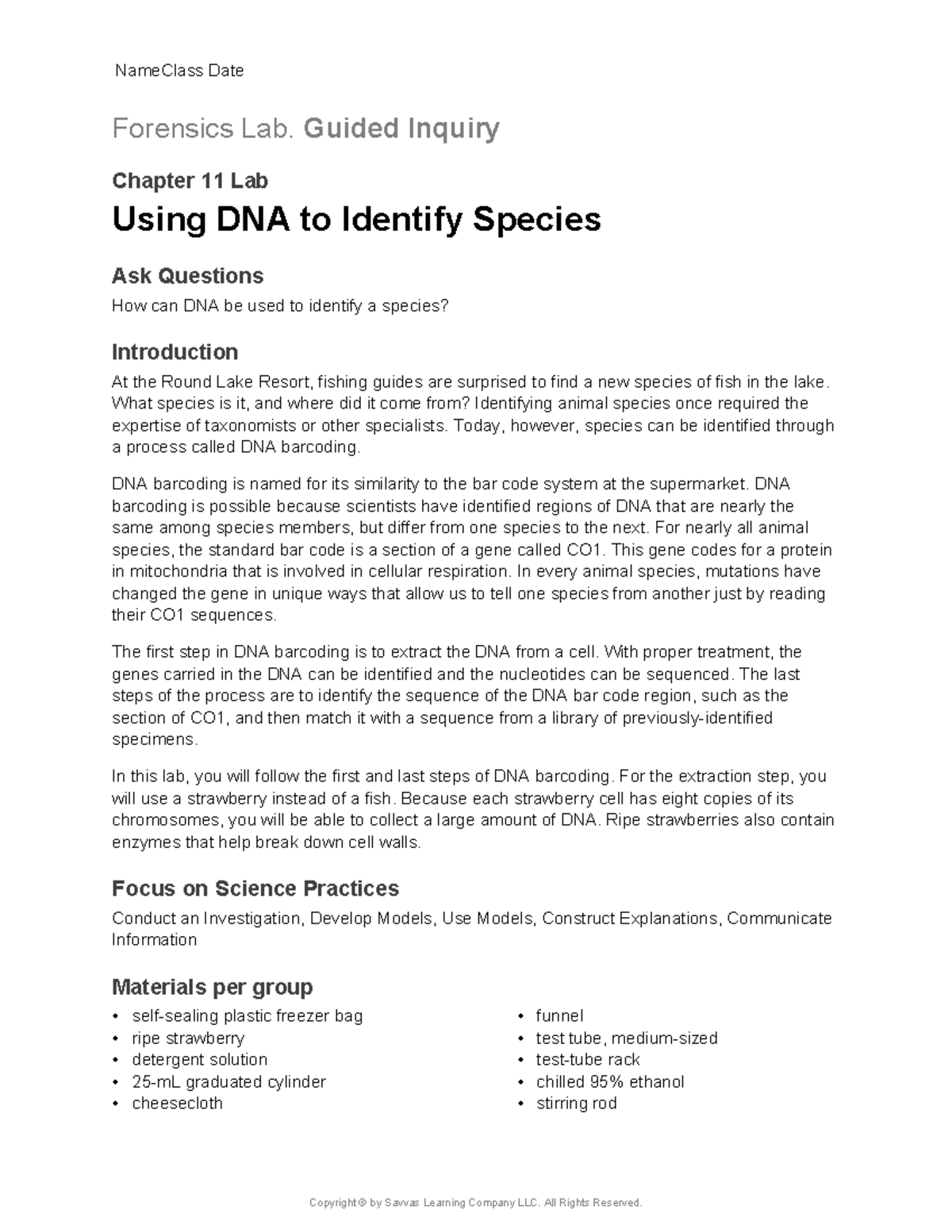 BIOLOGY lol idk waht this is - Forensics Lab. Guided Inquiry Chapter 11 ...