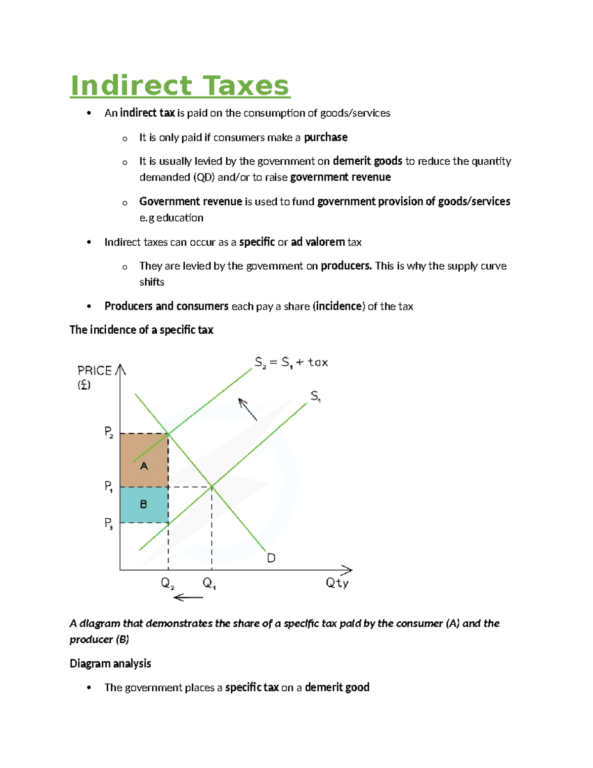 A Level Economics: Indirect Taxes and Subsidies Analysis - Studocu