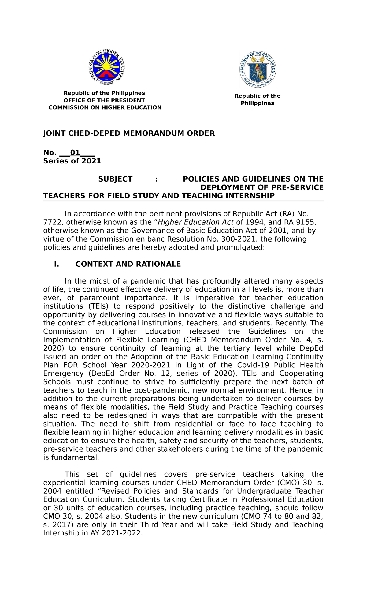 Joint Memorandum Order No. 2021: Guidelines for Teacher Deployment ...