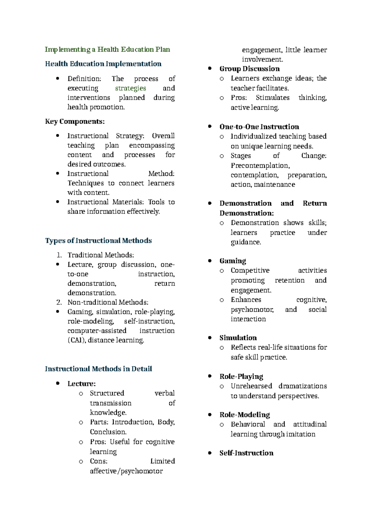 Health ed finals reviewer - Implementing a Health Education Plan Health ...