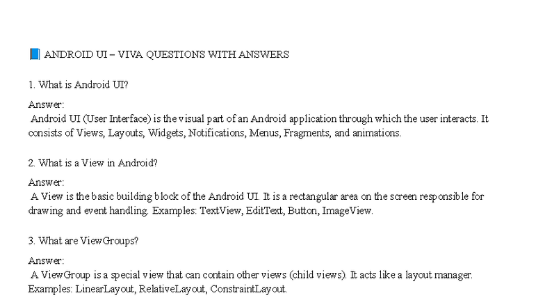 📘 ANDROID UI VIVA Q&A: Key Concepts and Definitions - Studocu