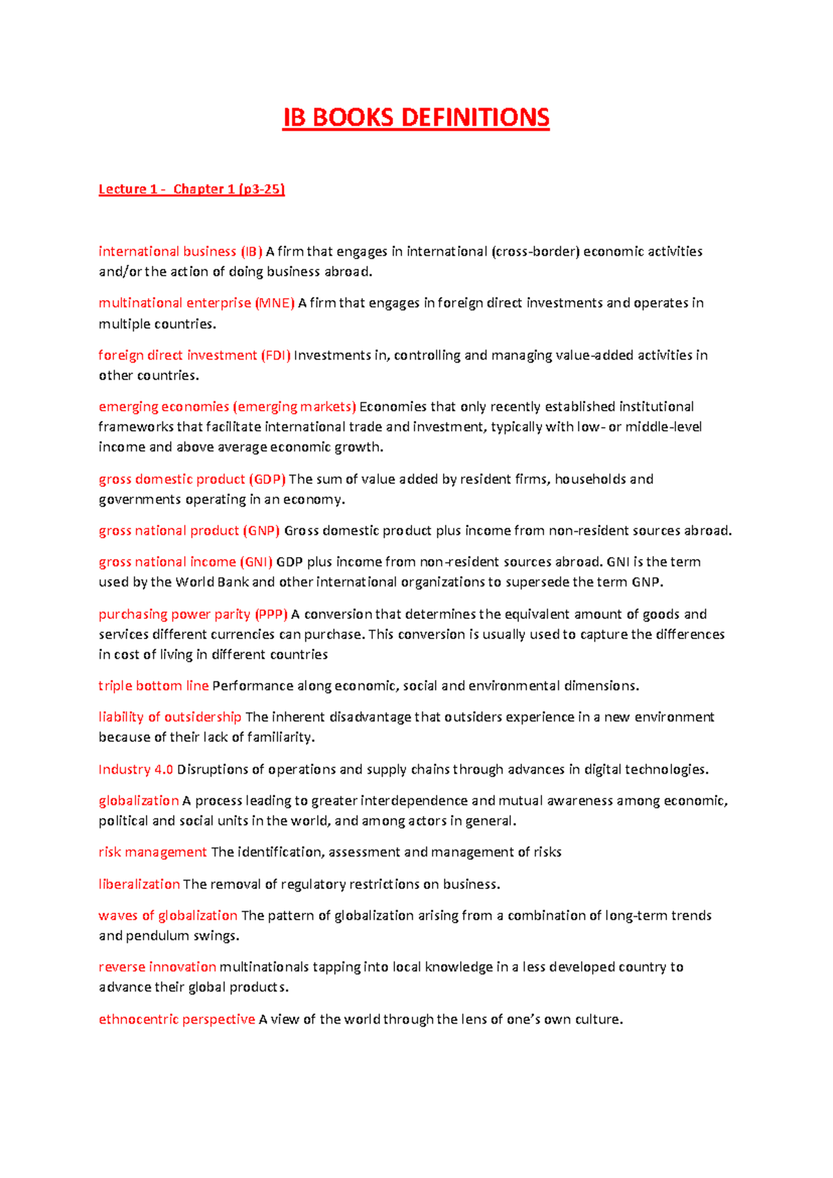 IB Business Terms Definitions Lecture Notes (003) - Studeersnel