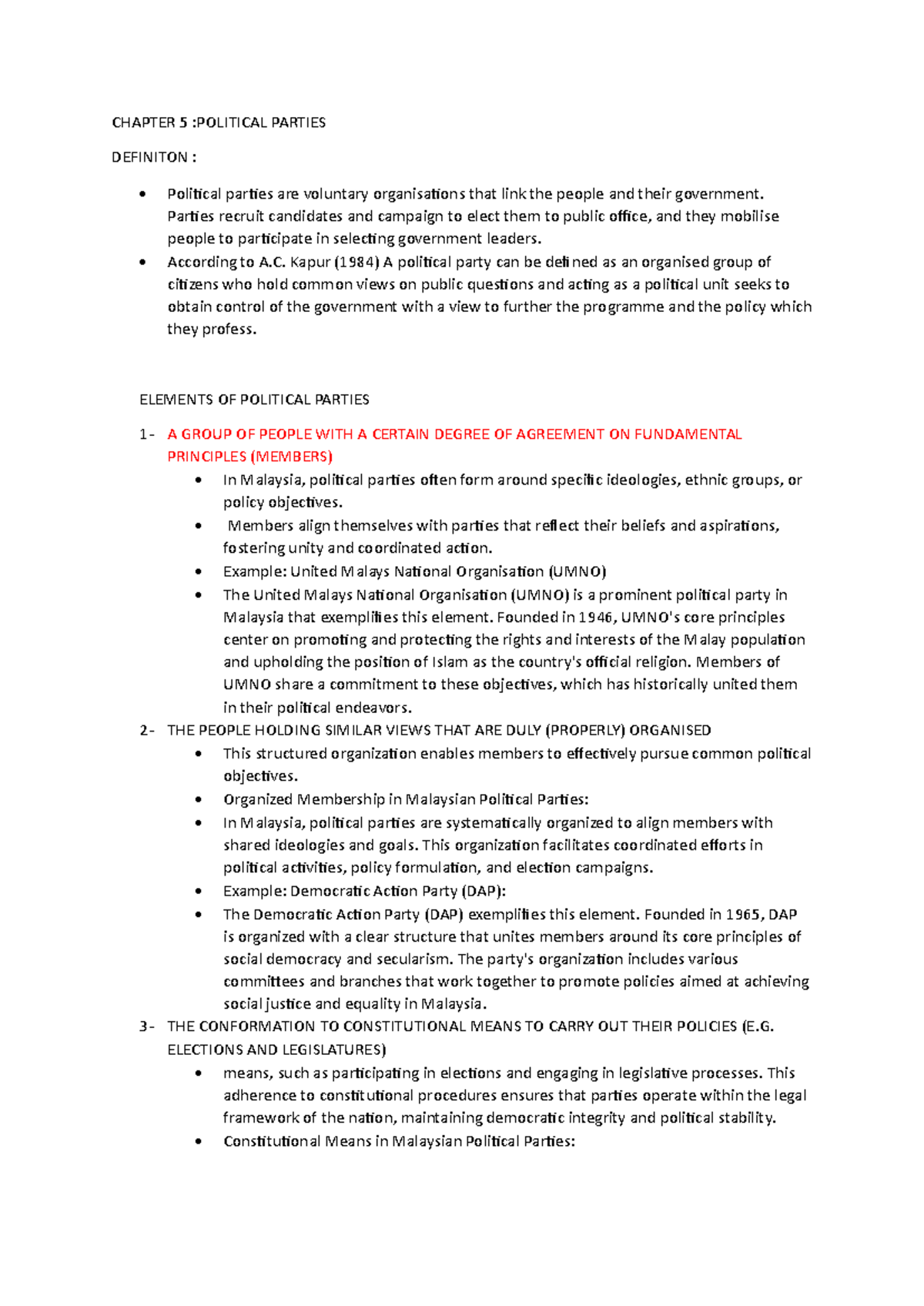 Chapter 5 PAD240 - easy to learn - CHAPTER 5 :POLITICAL PARTIES ...