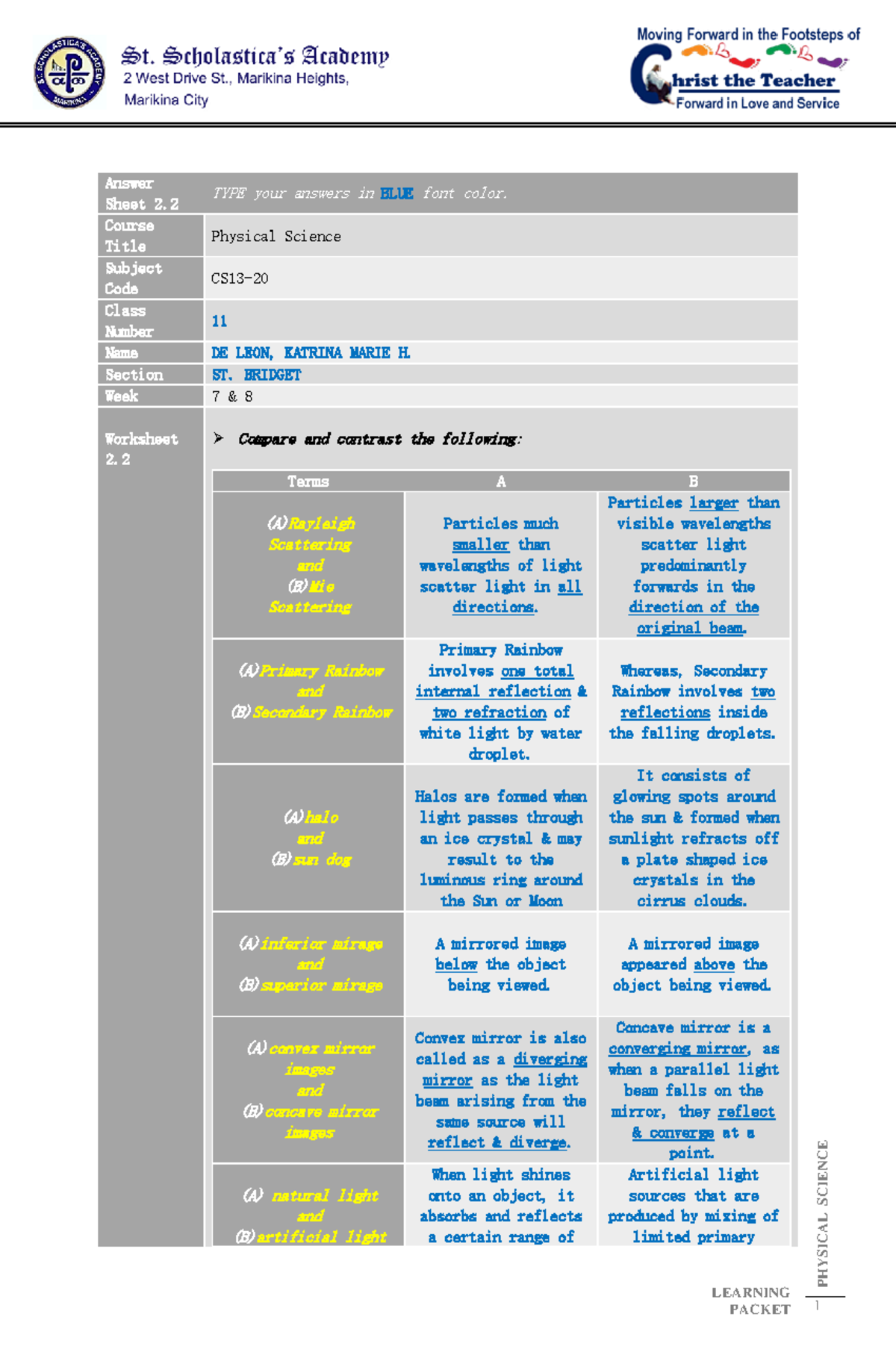 11 DE LEON, K.M.H - Compare and contrast - LEARNING PACKET PHYSICAL ...