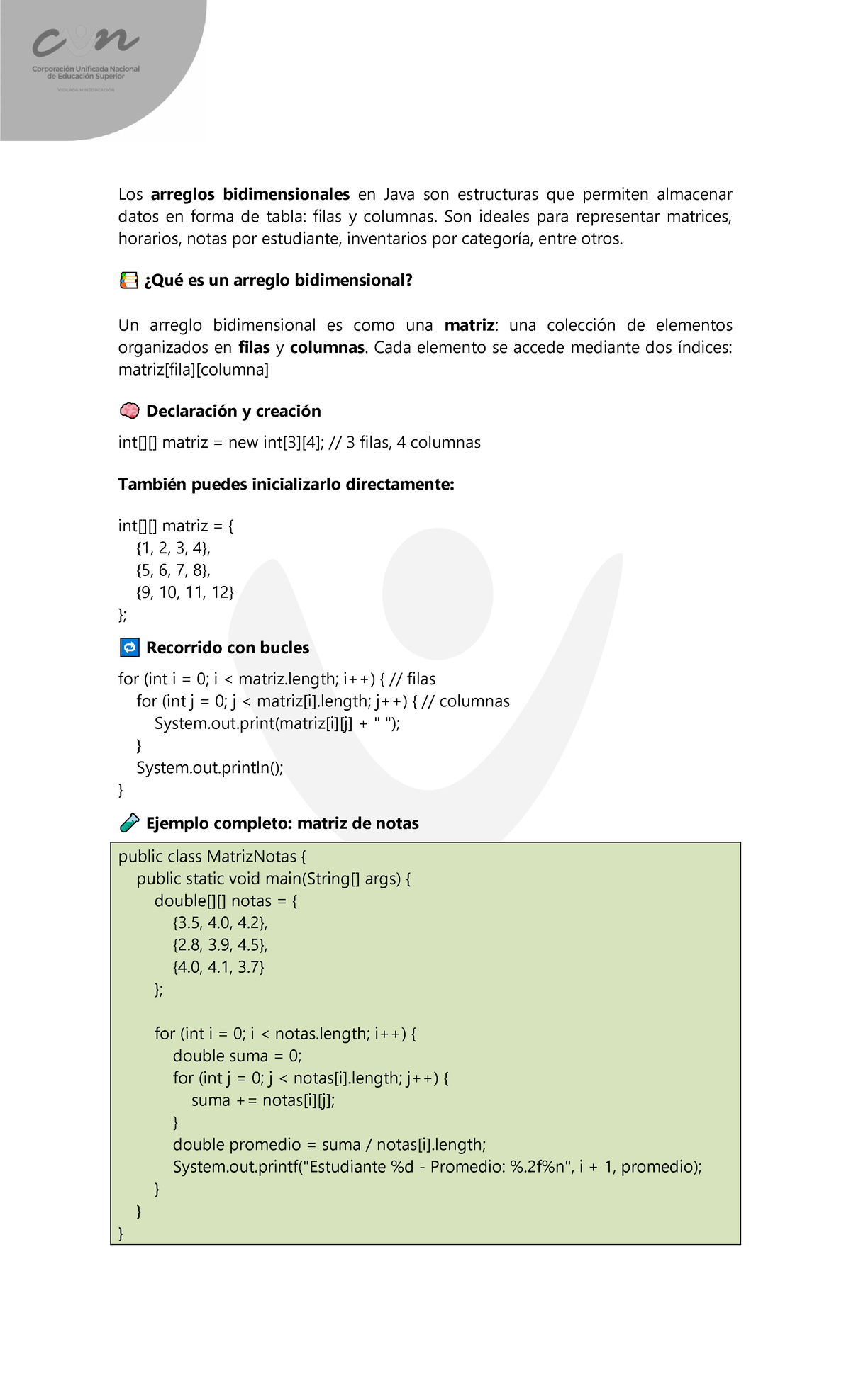 Arreglos Bidimensionales en Java: Matrices y Aplicaciones - Studocu