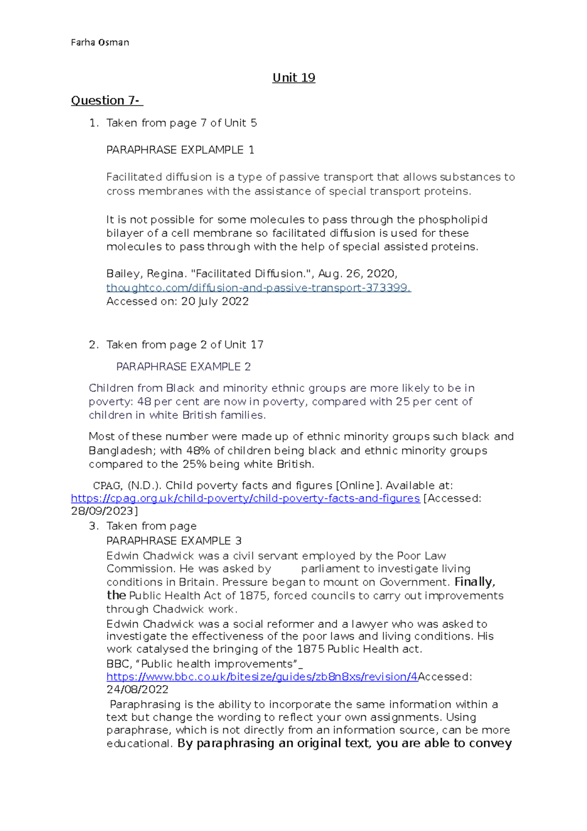 Unit 19 - Paraphrase Examples from Questions & References - Studocu