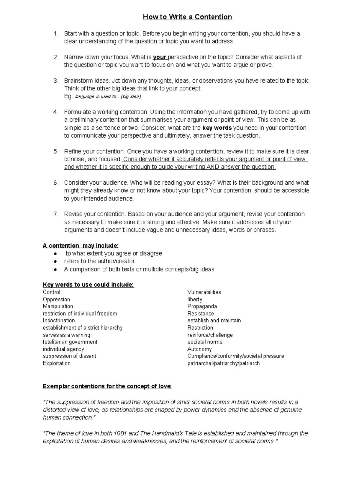 Thesis Writing Guide: Formulating a Strong Contention - Studocu
