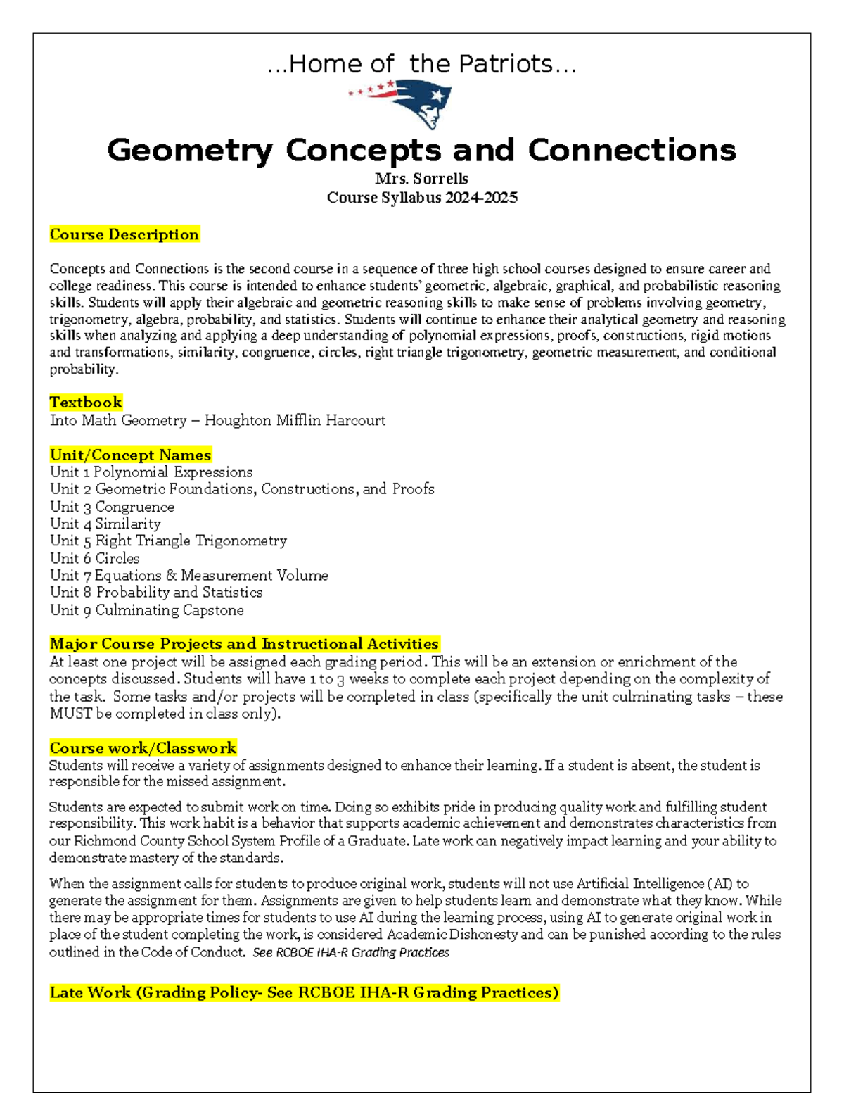 Geometry Concepts & Connections Syllabus 24-25 - Studocu