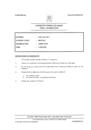 Calculus I - UiTM - Studocu