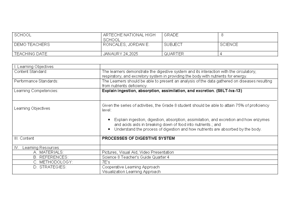 Grade 8 Science: Processes of the Digestive System Overview - Studocu