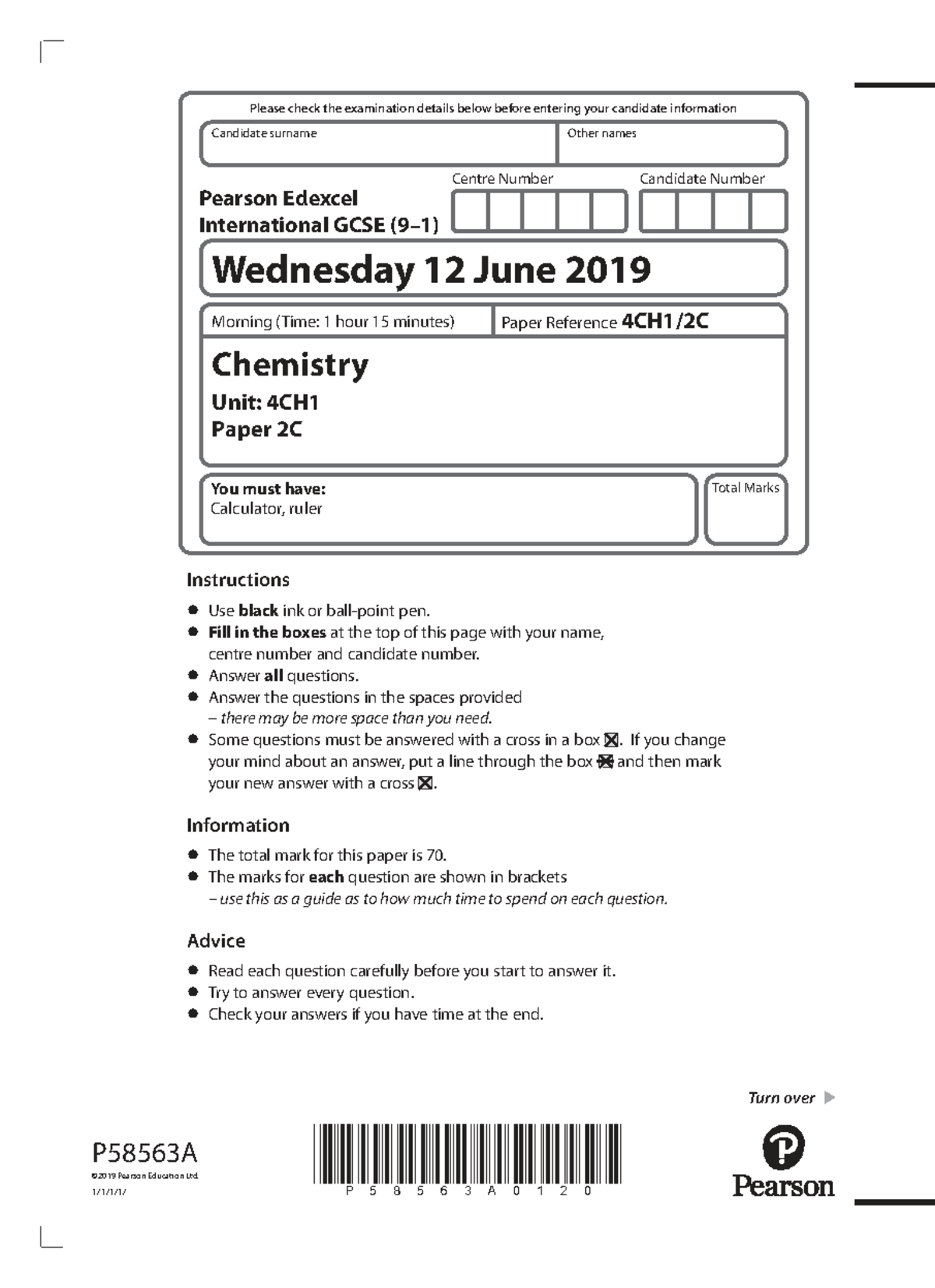 4CH1 2C June 2019 IGCSE Edexcel Chemistry Exam Paper - Studocu