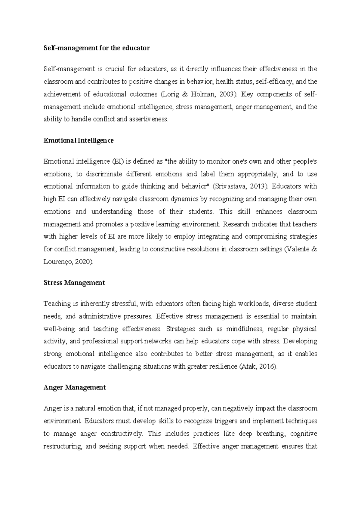 Self Management Strategies for Educators: Exam Notes - Studocu