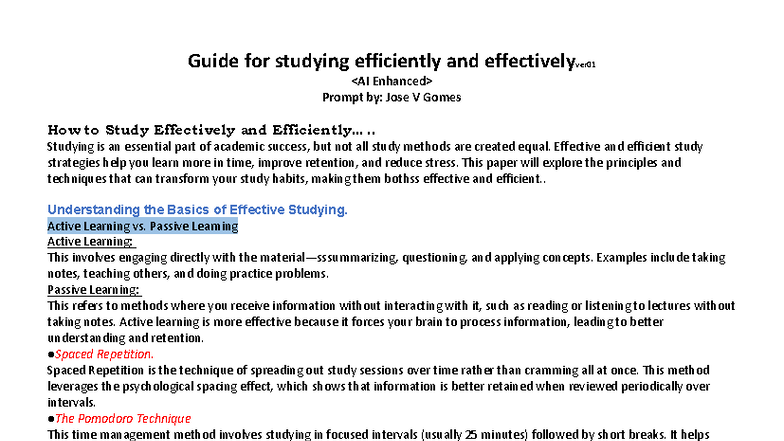 Effective Study Strategies: A Comprehensive Guide (Guide 01) - Studocu