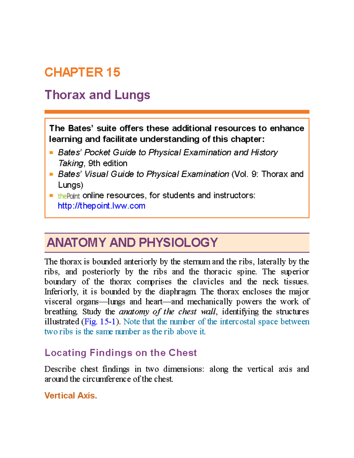 Bates' Thorax and Lungs Chapter 15: Anatomy and Physiology Overview ...