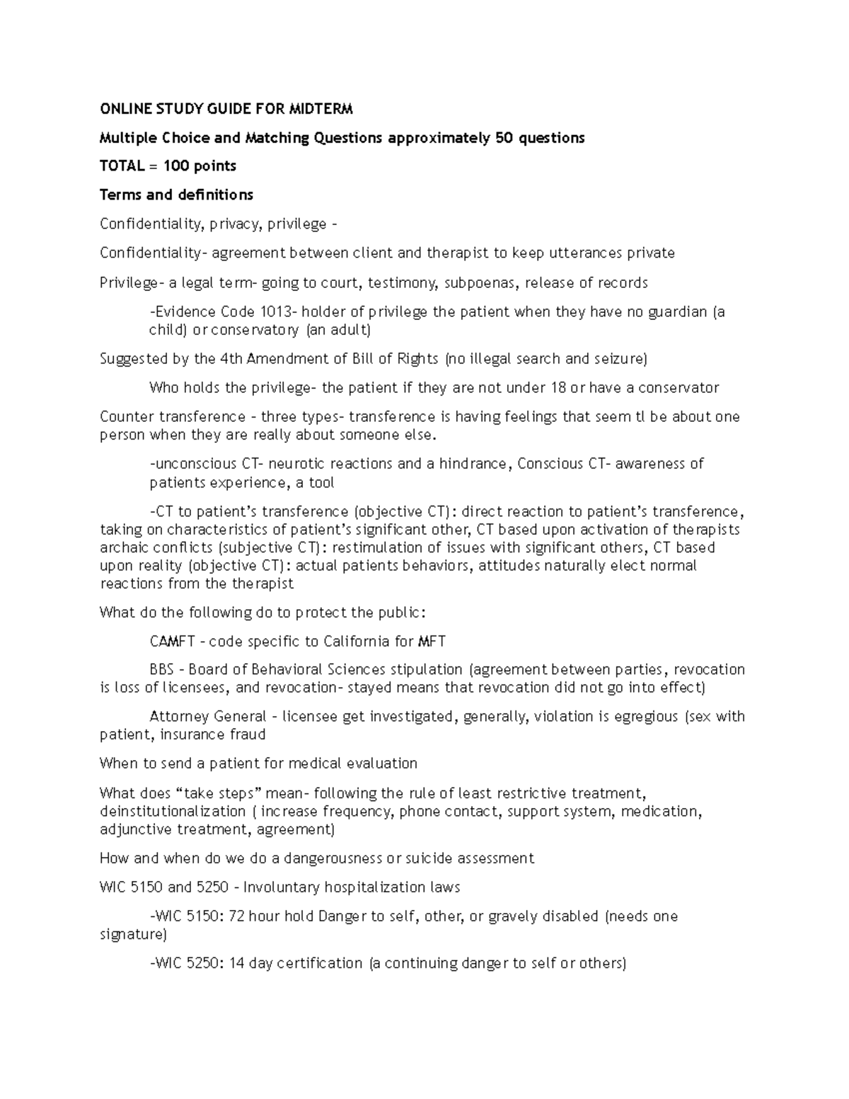 Midterm Study GUide - ONLINE STUDY GUIDE FOR MIDTERM Multiple Choice ...