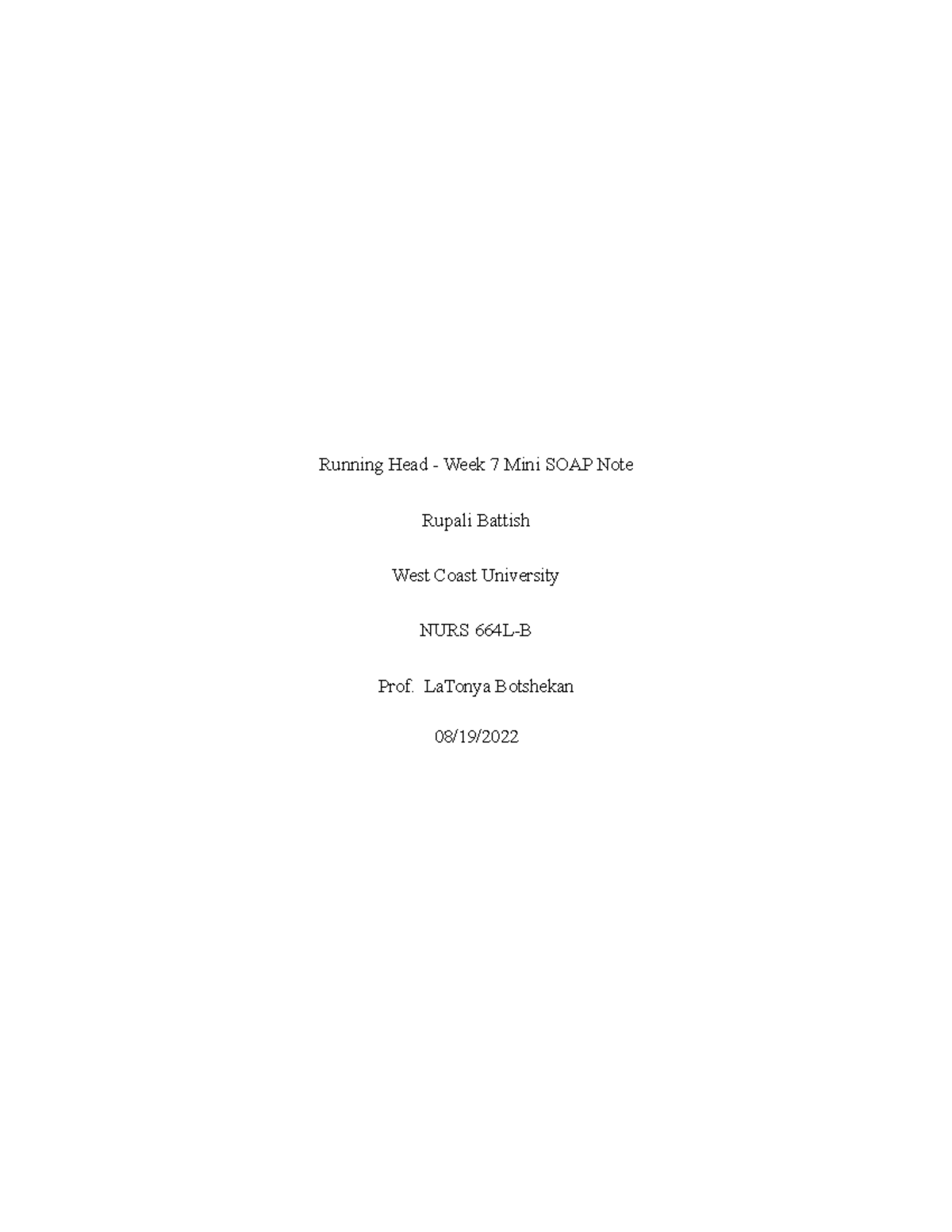 NURS 664L-B Week 7 Mini SOAP Note Assignment on OB/GYN Case - Studocu