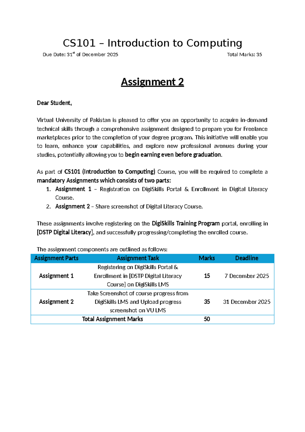 Fall 2025 CS101 Assignment 2: DigiSkills Portal Registration Notes ...