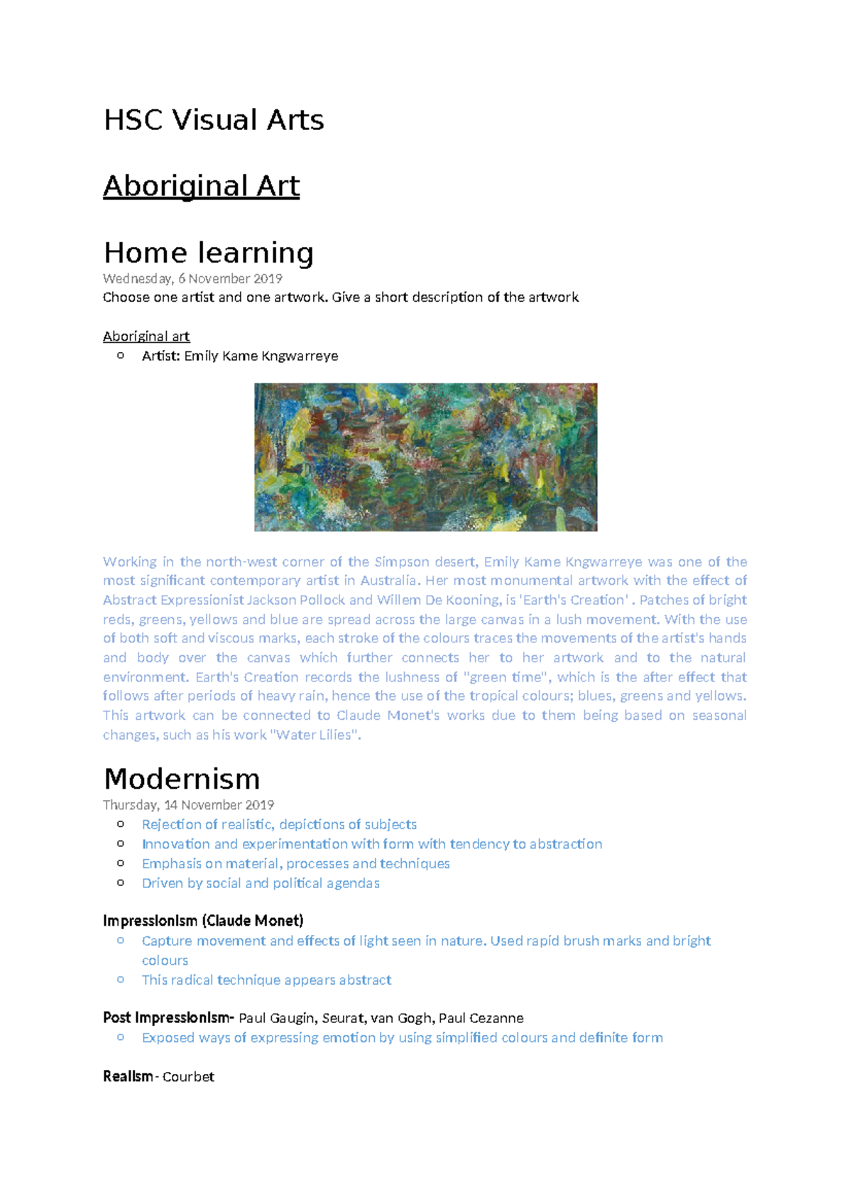 HSC Visual Arts: Aboriginal Art and Expressionism Case Study Notes ...