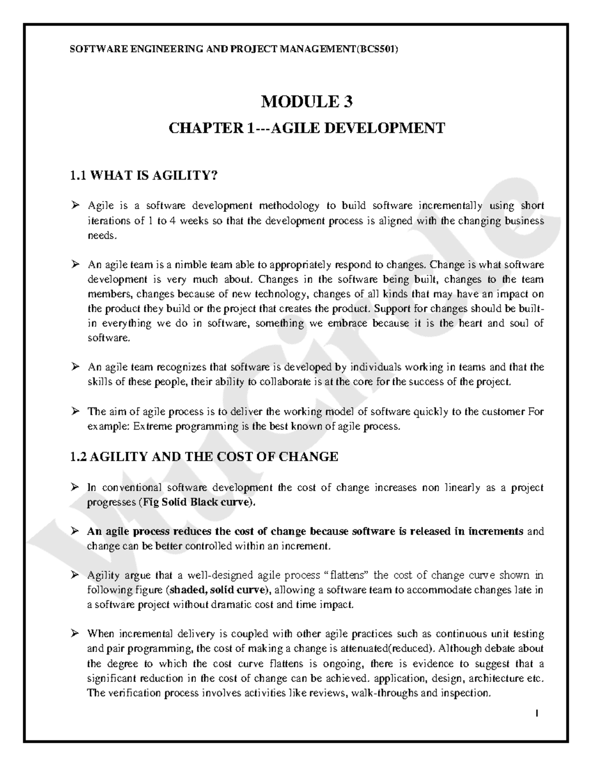 SOFTWARE ENGINEERING AND PROJECT MANAGEMENT (BCS501) MODULE 3: AGILITY ...
