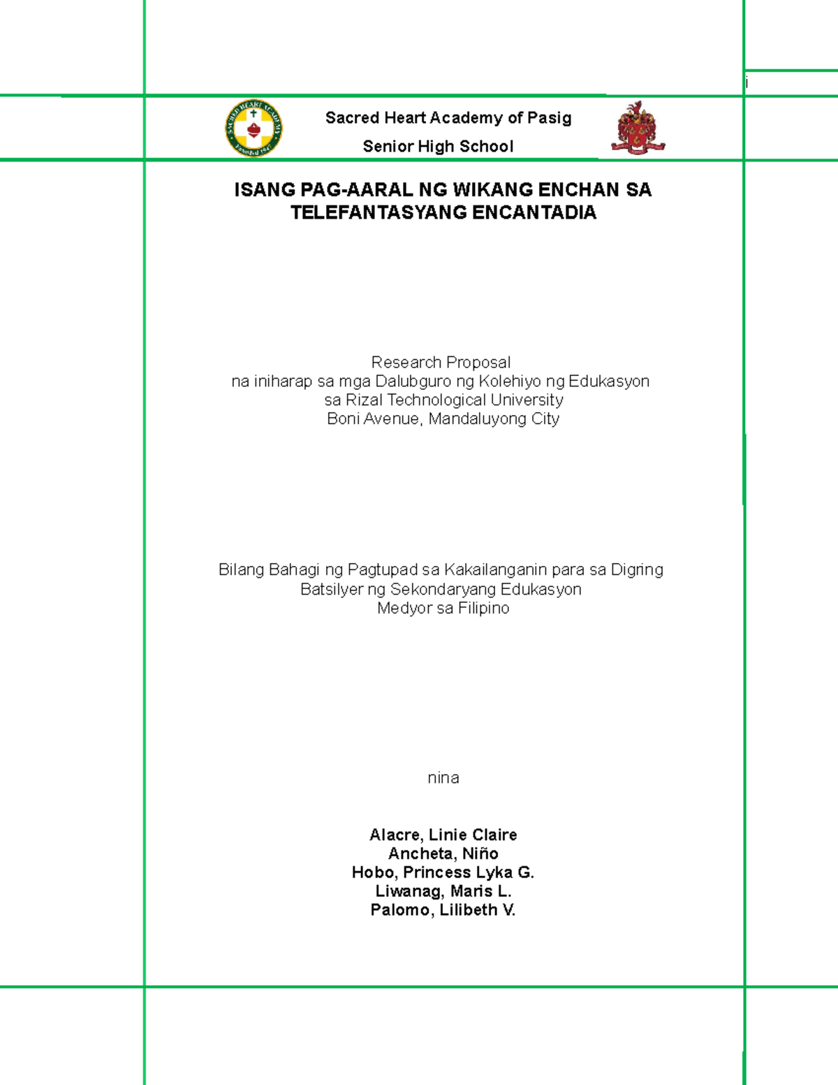 Research Proposal - Pag-aaral ng Wikang Enchan sa Encantadia - Studocu