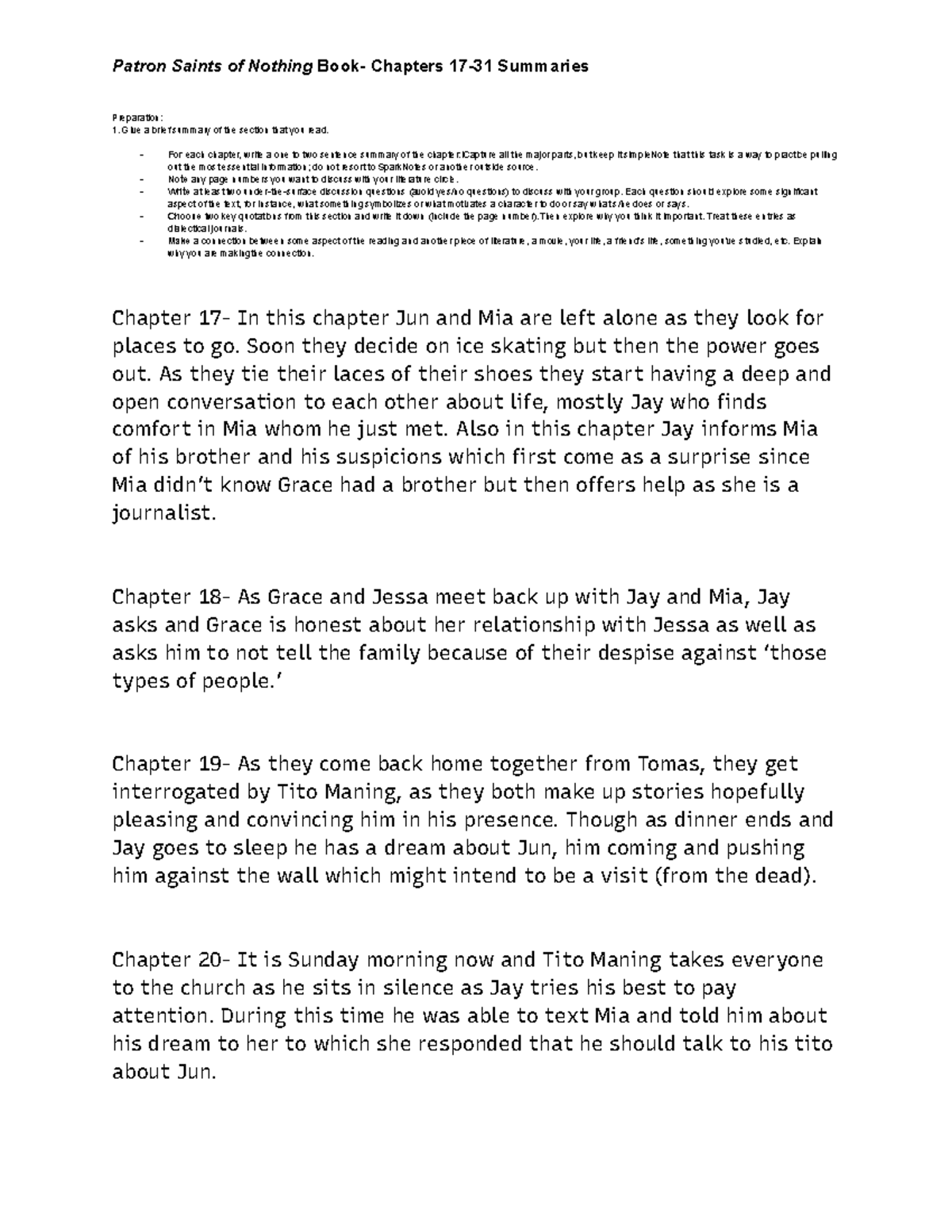 Patron Saints of Nothing: Summaries for Chapters 17-31 Analysis - Studocu