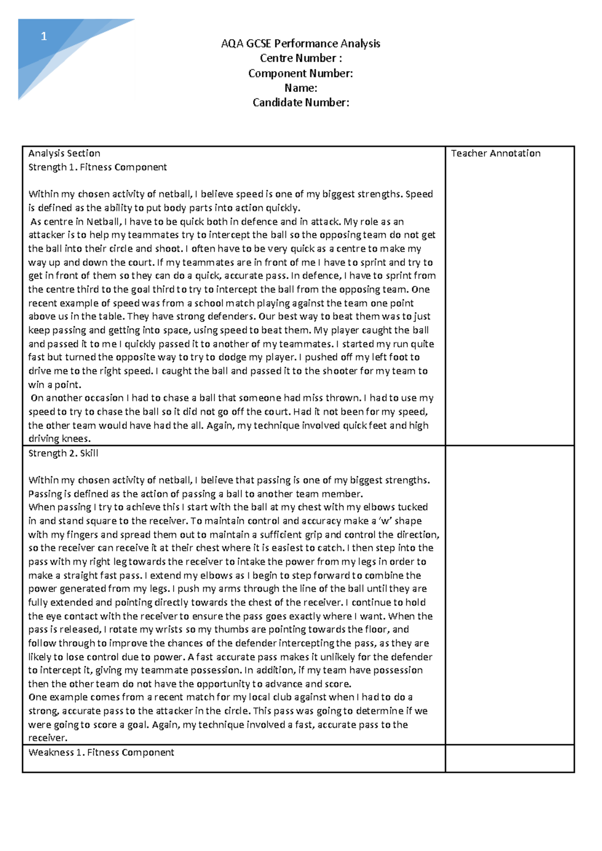 AQA GCSE Netball Performance Analysis: Strengths & Weaknesses Report ...