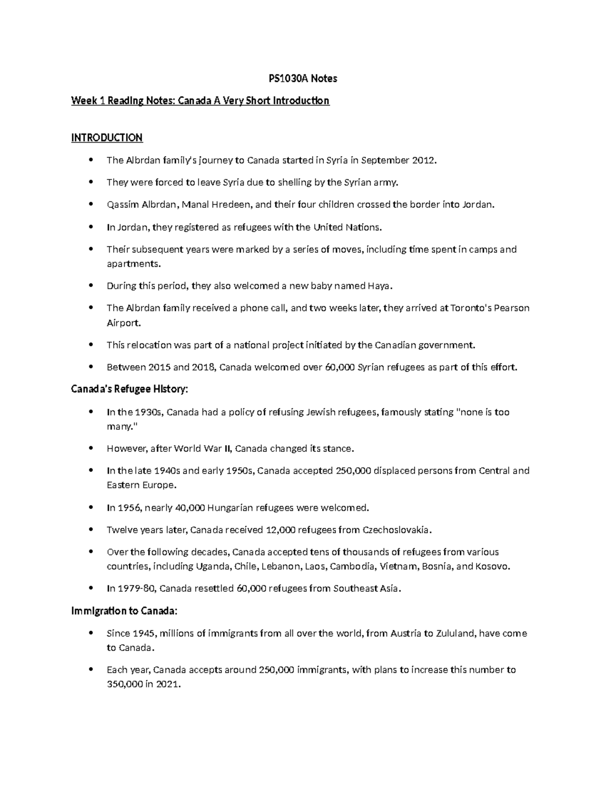 Final Exam Notes for PS1030A: Understanding Canadian History and ...