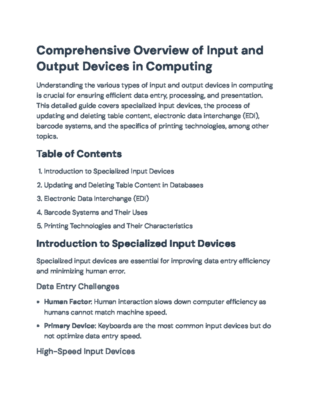 Overview of Input and Output Devices in Computing - Comprehensive ...