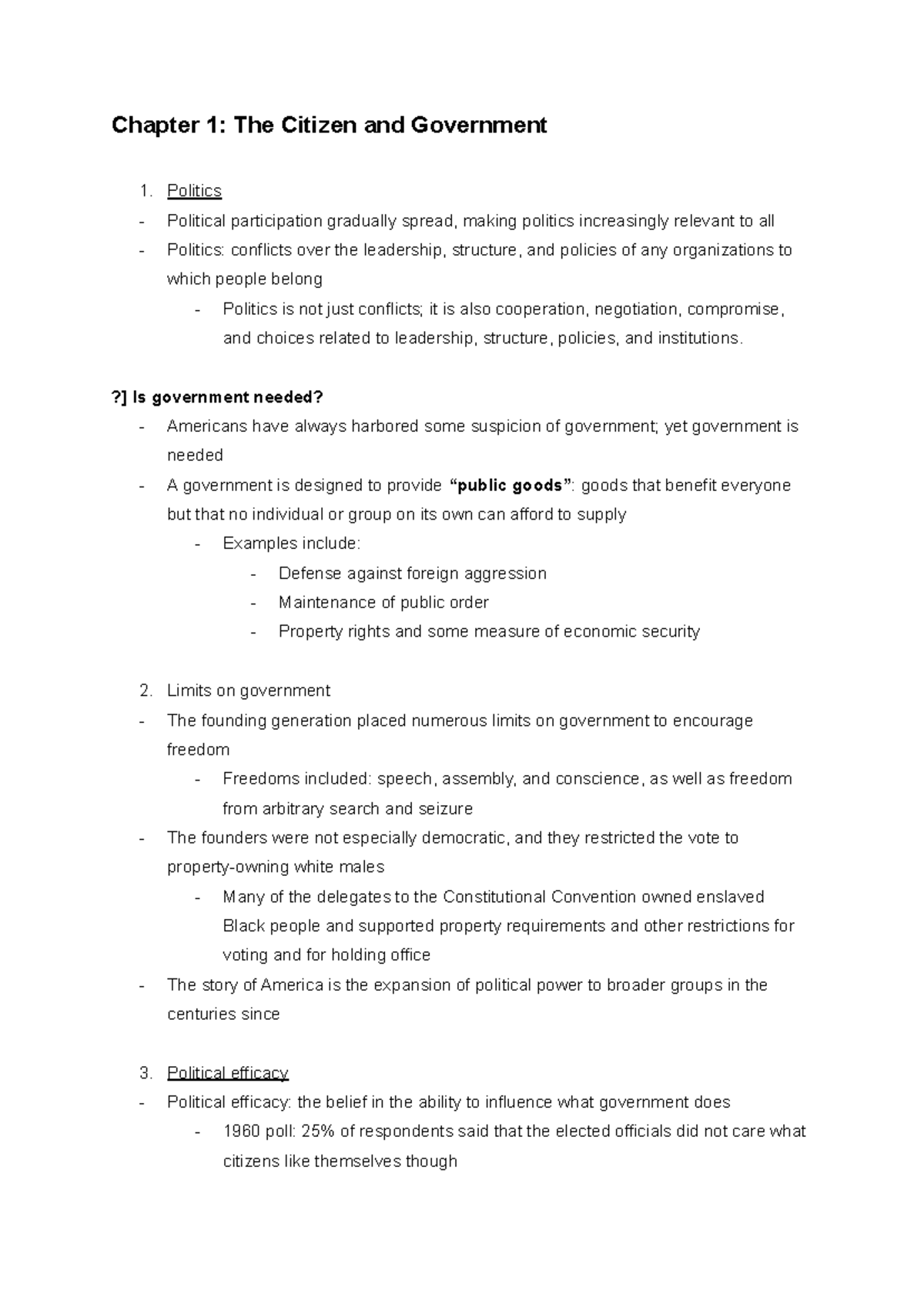 POSC 100 Chap 1 - Political Science 100 Chapter 1 Note - Chapter 1: The ...