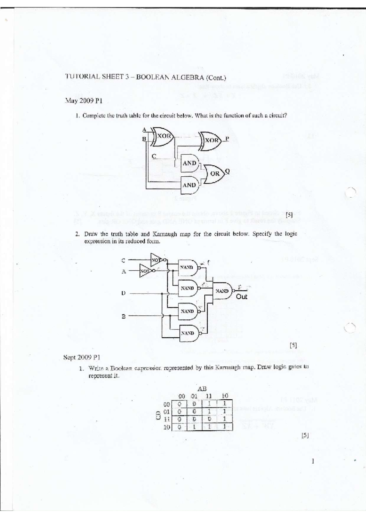 Boolean Algbra Digital Logic Worksheet 2 - TUTORIAL SHEET 3 1 BOOLEAN ...