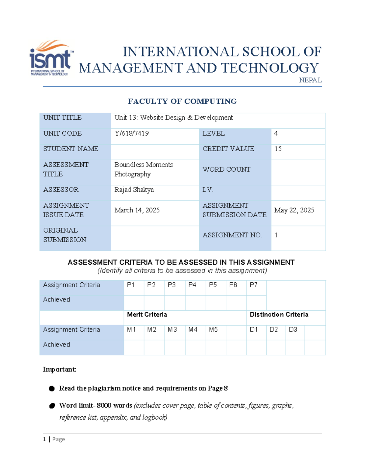 Unit 13 - L4 Website Design & Development - March 16, 2025 - Rajad Shakya - INTERNATIONAL SCHOOL ...