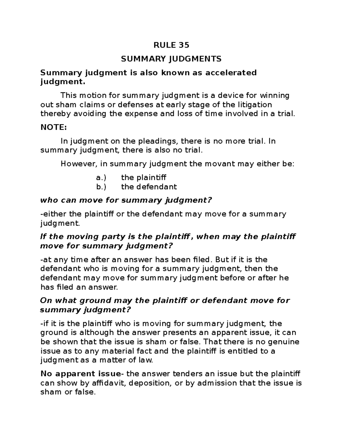 Rule 35: Understanding Summary Judgment Procedures and Key Concepts ...