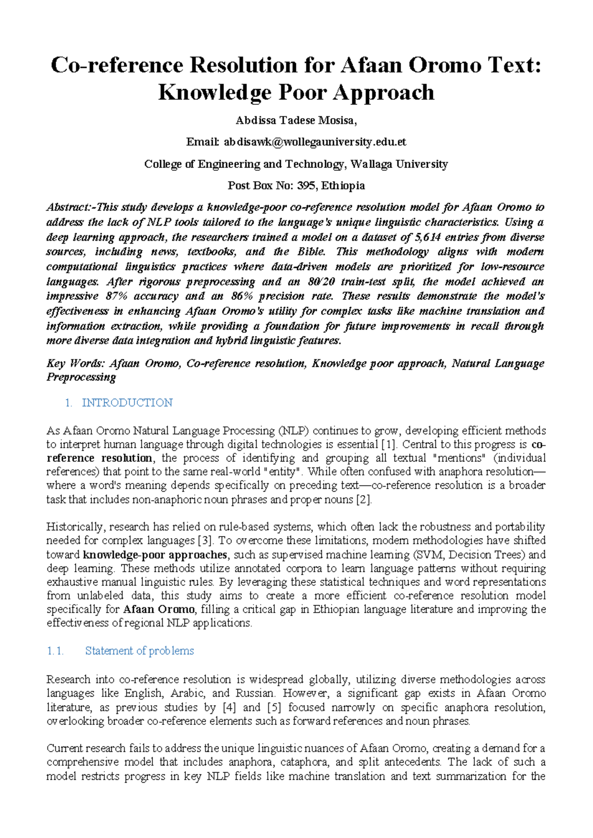 Afaan Oromo NLP Resolution Model: Addressing Knowledge Poor Approach ...