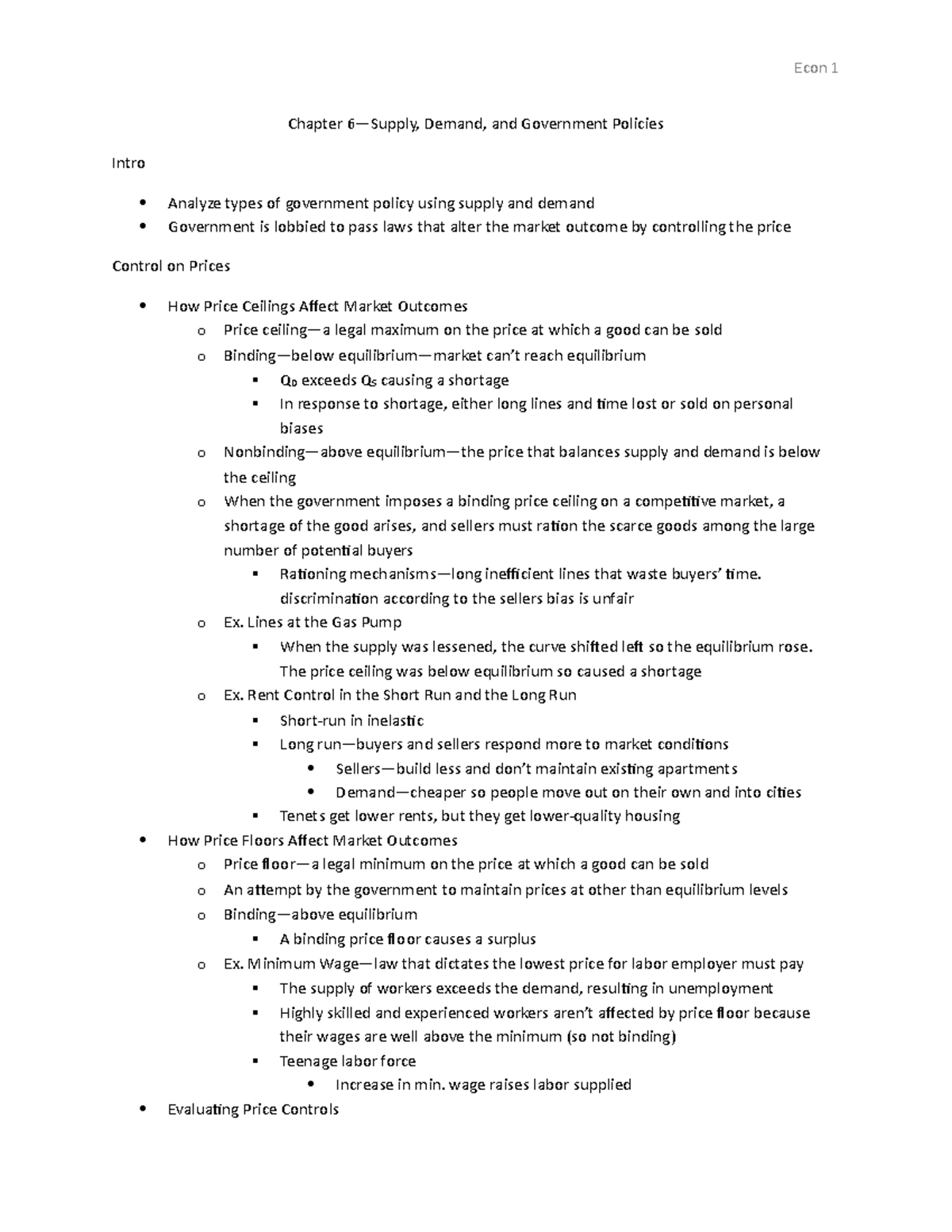 Econ Chapter 6 Notes - Summary Principles of Economics - Econ 1 Chapter ...