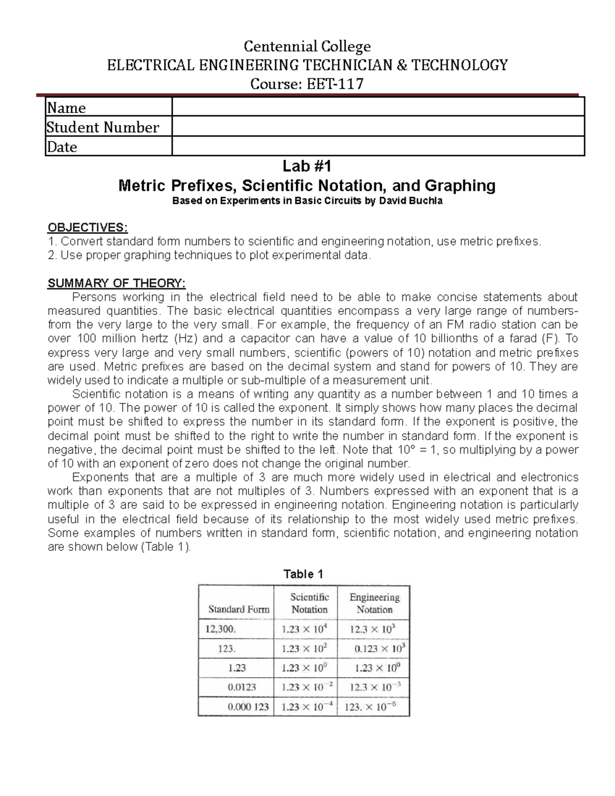 EET-117 Lab 1: Metric Prefixes, Scientific Notation & Graphing - Studocu