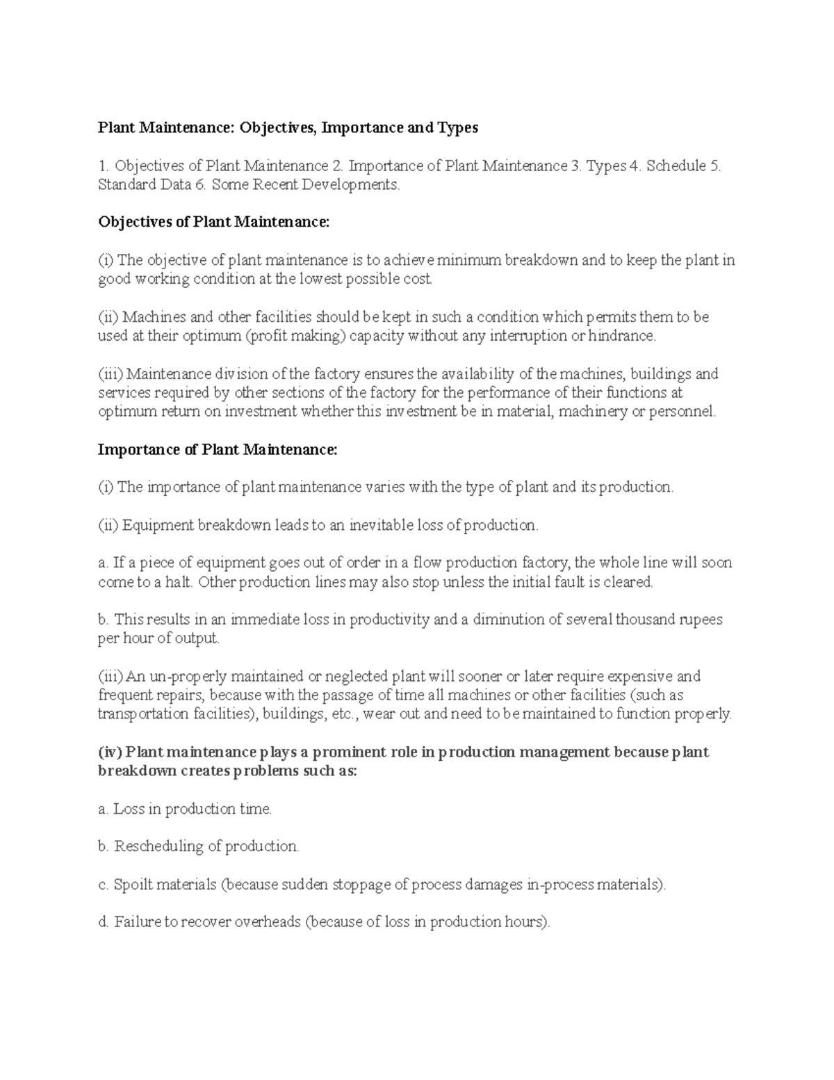 Plant Maintenance - Lecture notes Operation Management - Plant ...