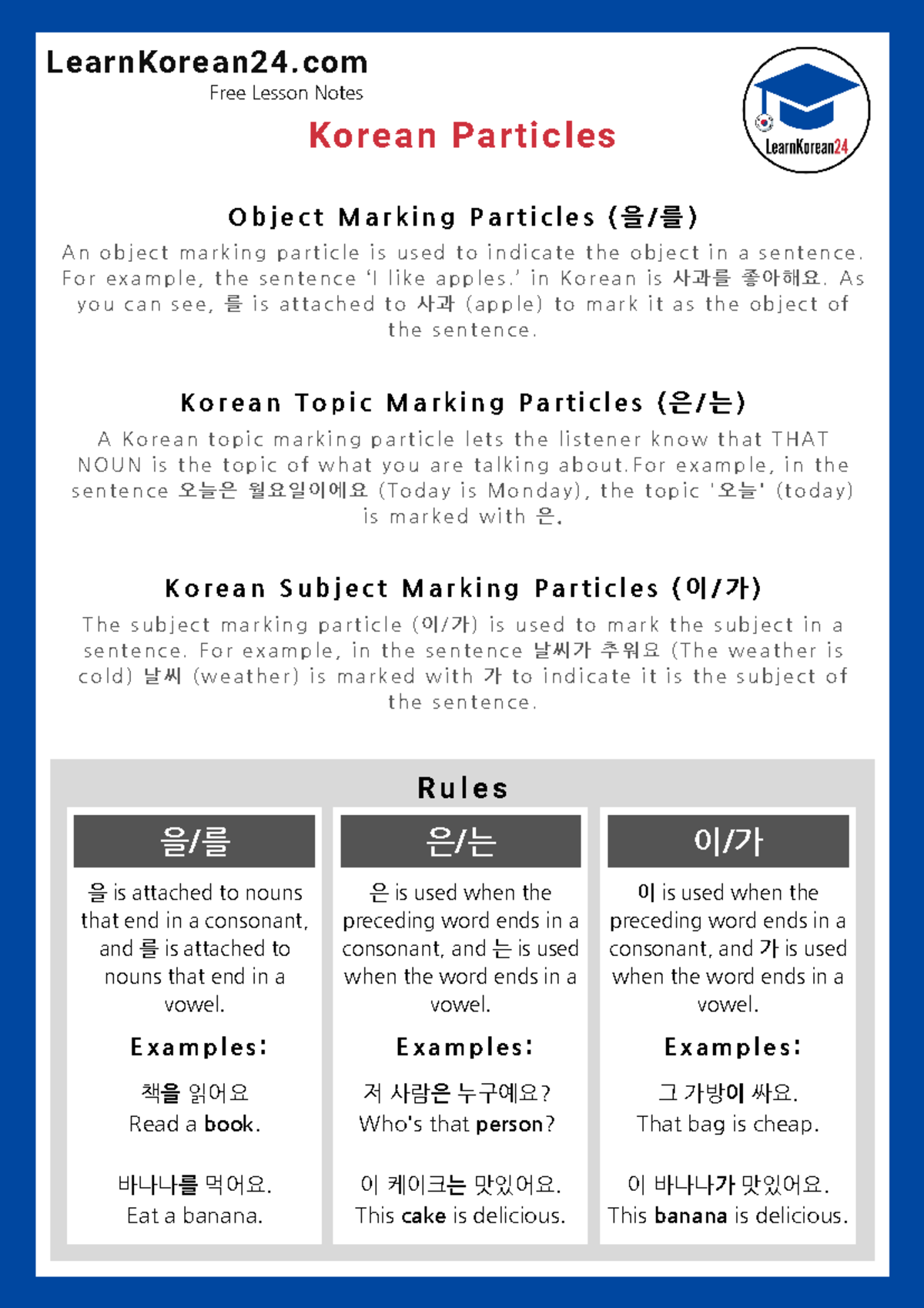 Korean Particles Guide: Essential Lesson Notes for Beginners - Studocu