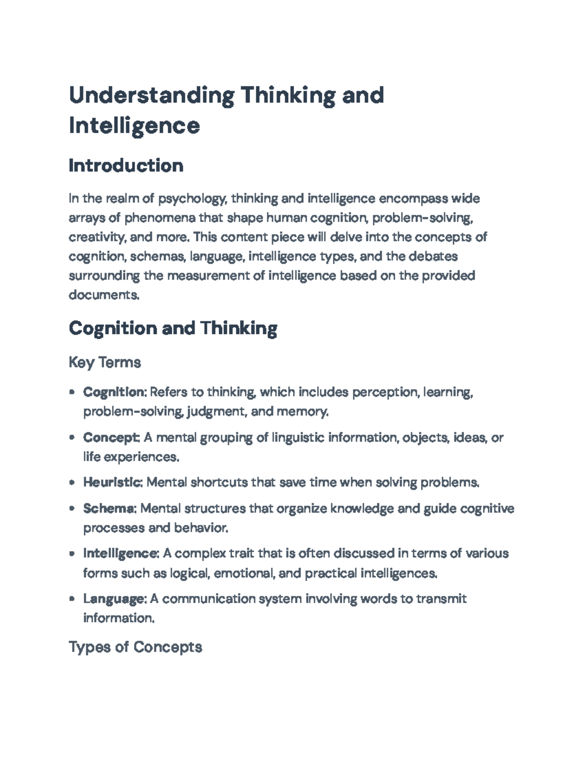 Understanding Thinking, Intelligence, and Language in Psychology: Notes ...