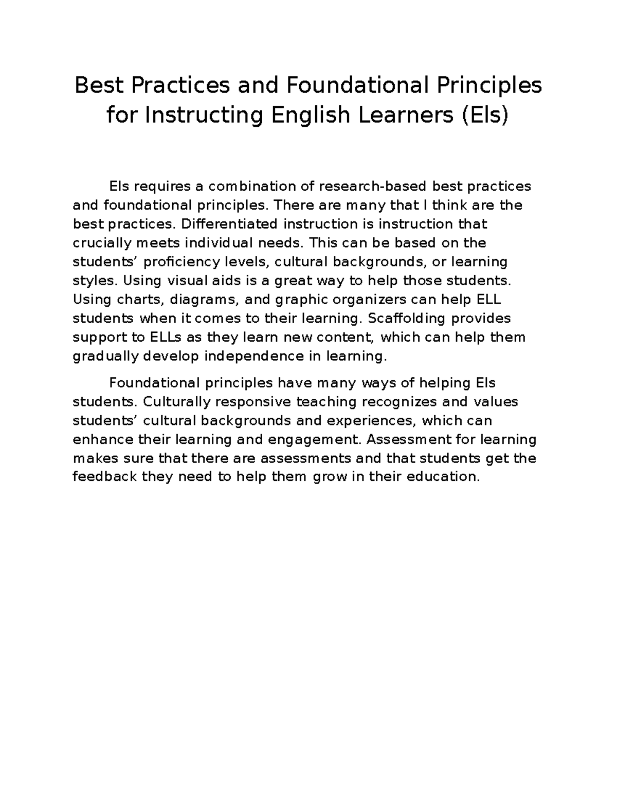 Best Practices for Instructing English Learners (ELs) - Studocu