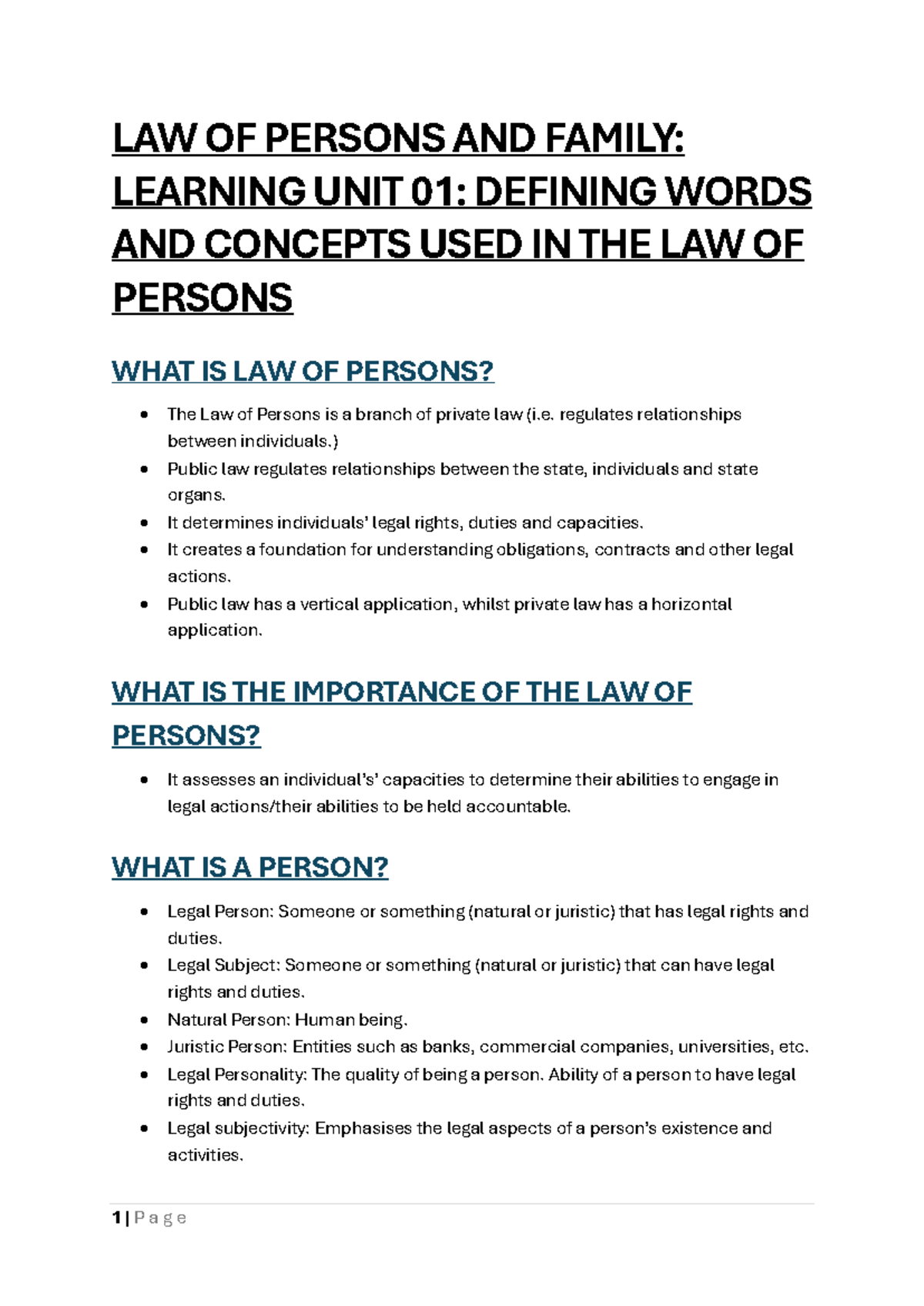 LAW OF Persons AND Family LU001 - LAW OF PERSONS AND FAMILY: LEARNING ...