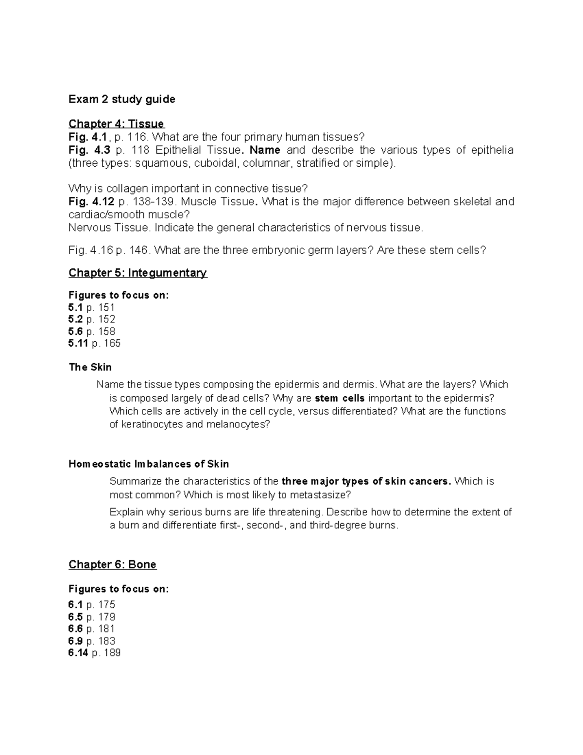 BIOL 2401 Exam 2 Study Guide: Tissues, Integument, Bone, and Muscle ...