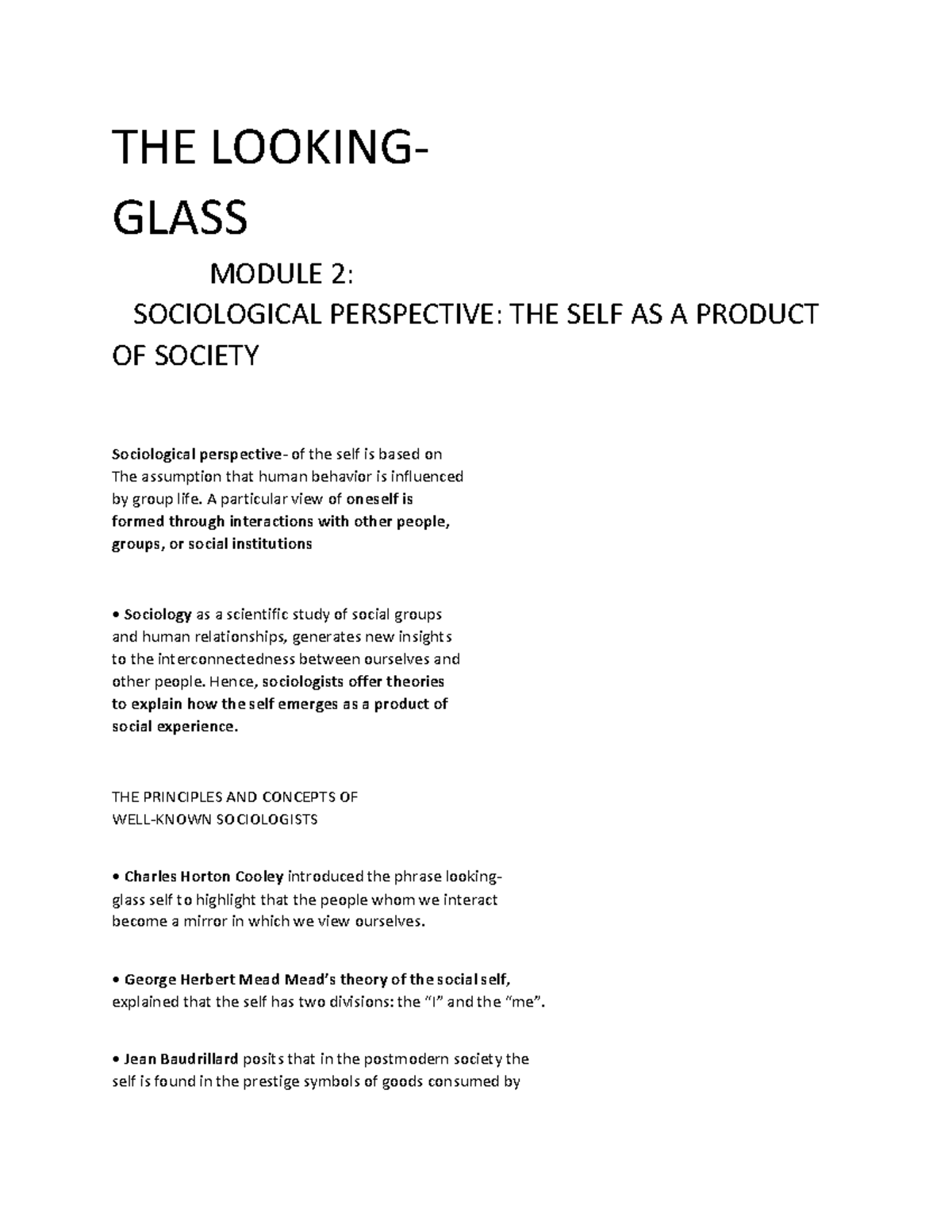 UTS- Reviewer- Notes - THE LOOKING- GLASS MODULE 2 ...